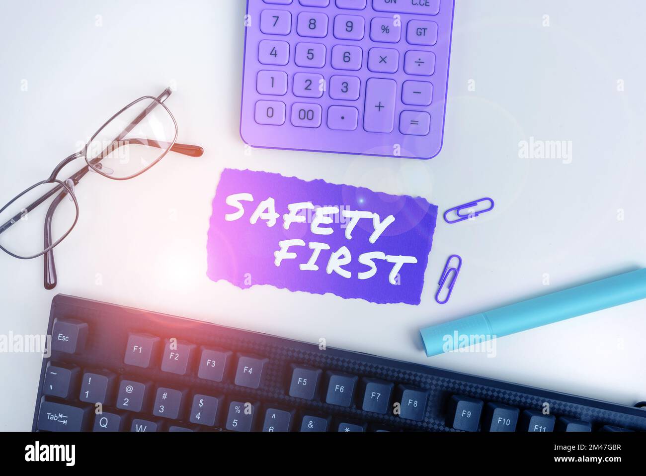 Sign displaying Safety First. Business overview Avoid any unnecessary ...