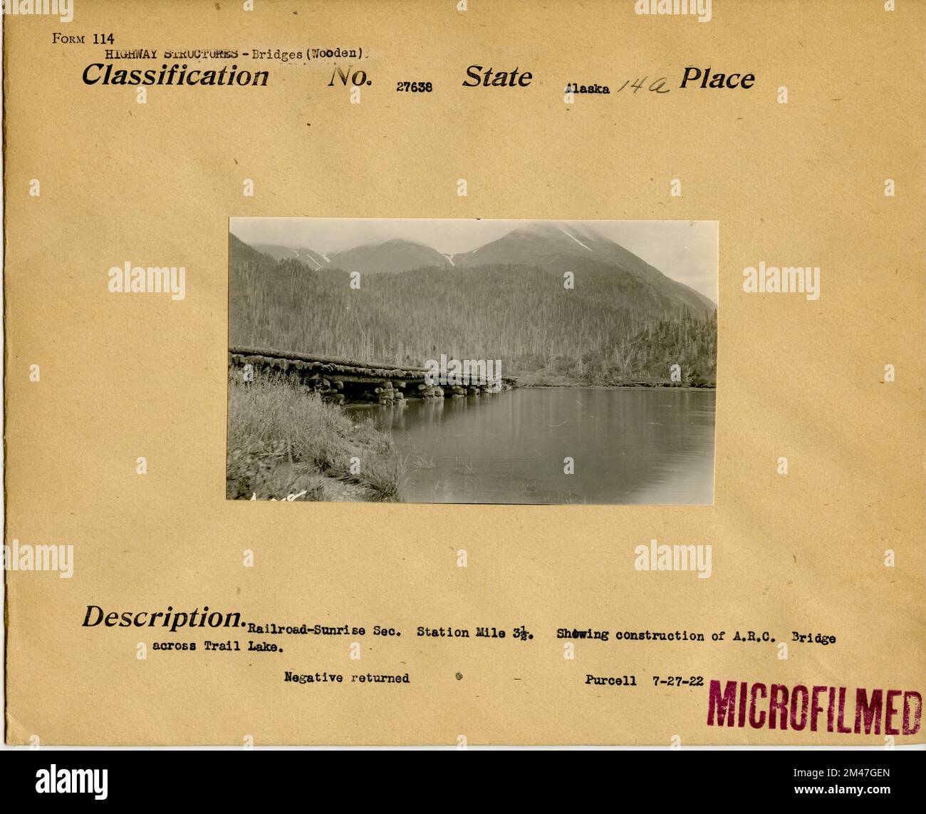 Bridge across Trail Lake, Railroad-Sunrise Section. Original caption ...