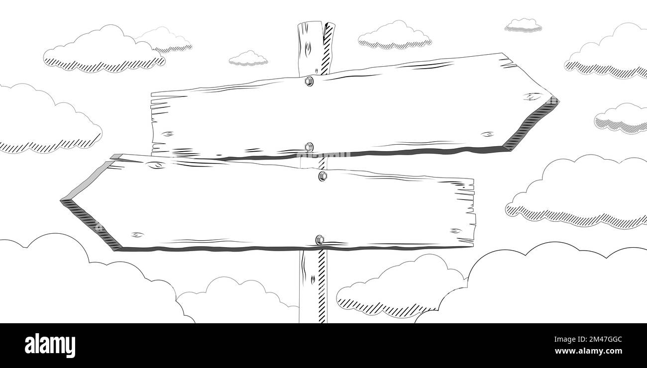 Outline signpost with two clear arrows Stock Photo - Alamy