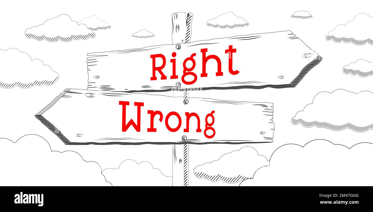 Right and wrong - outline signpost with two arrows Stock Photo - Alamy