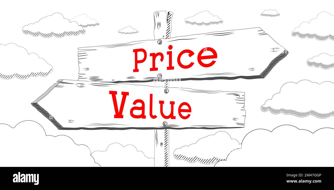Price and value - outline signpost with two arrows Stock Photo - Alamy