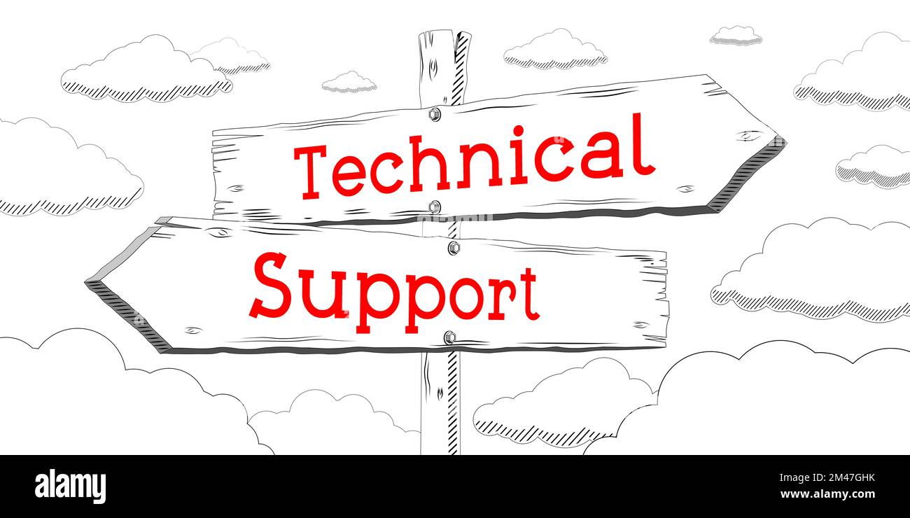 Technical support - outline signpost with two arrows Stock Photo - Alamy