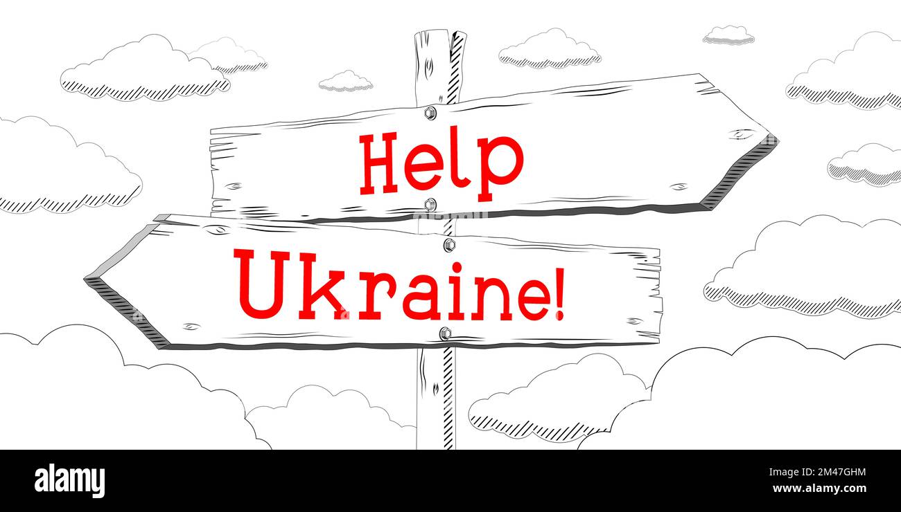 Help Ukraine - outline signpost with two arrows Stock Photo - Alamy