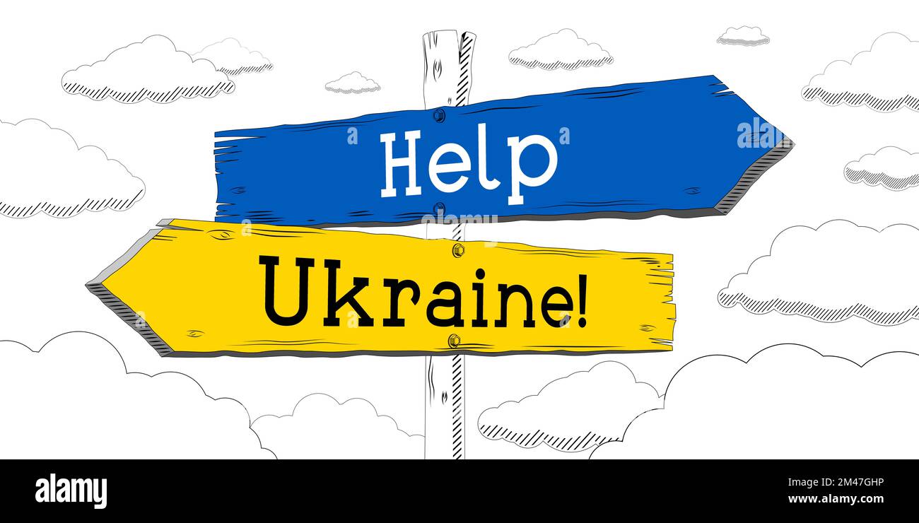 Help Ukraine - outline signpost with two arrows Stock Photo - Alamy