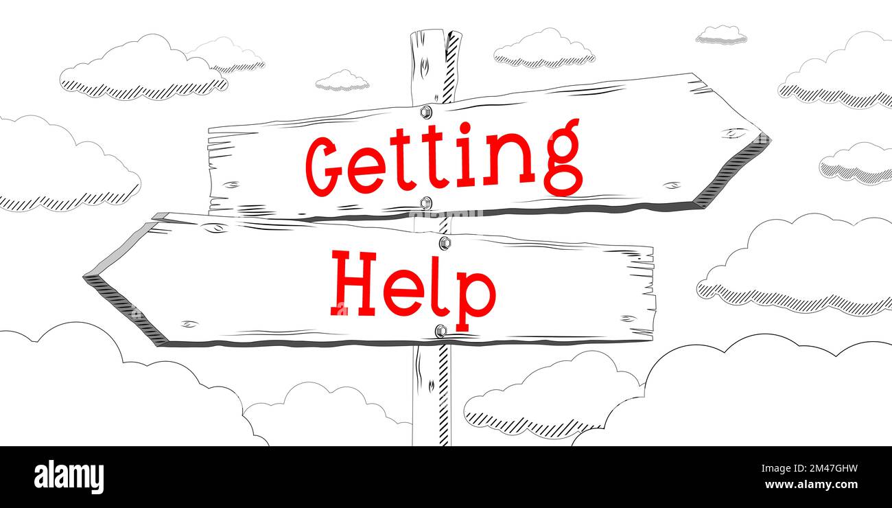 Getting help - outline signpost with two arrows Stock Photo - Alamy