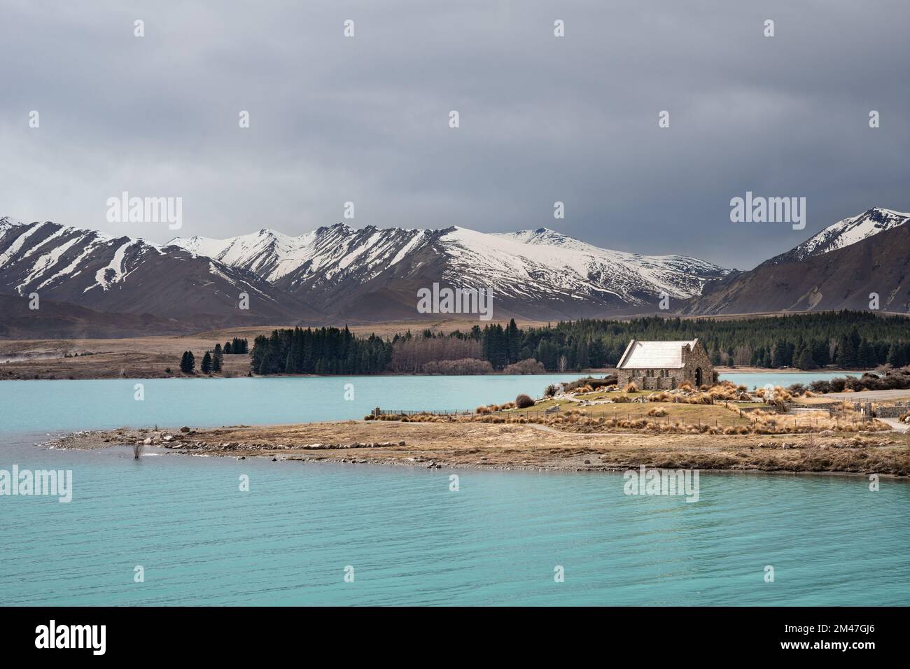 Beautiful scene of Church of good Shepherd in the winter morning, Lake ...