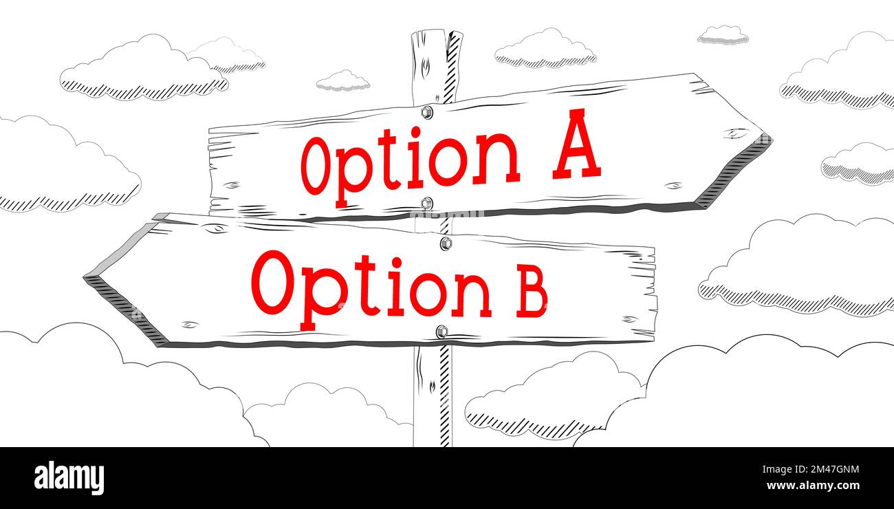 Option A, option B - outline signpost with two arrows Stock Photo - Alamy