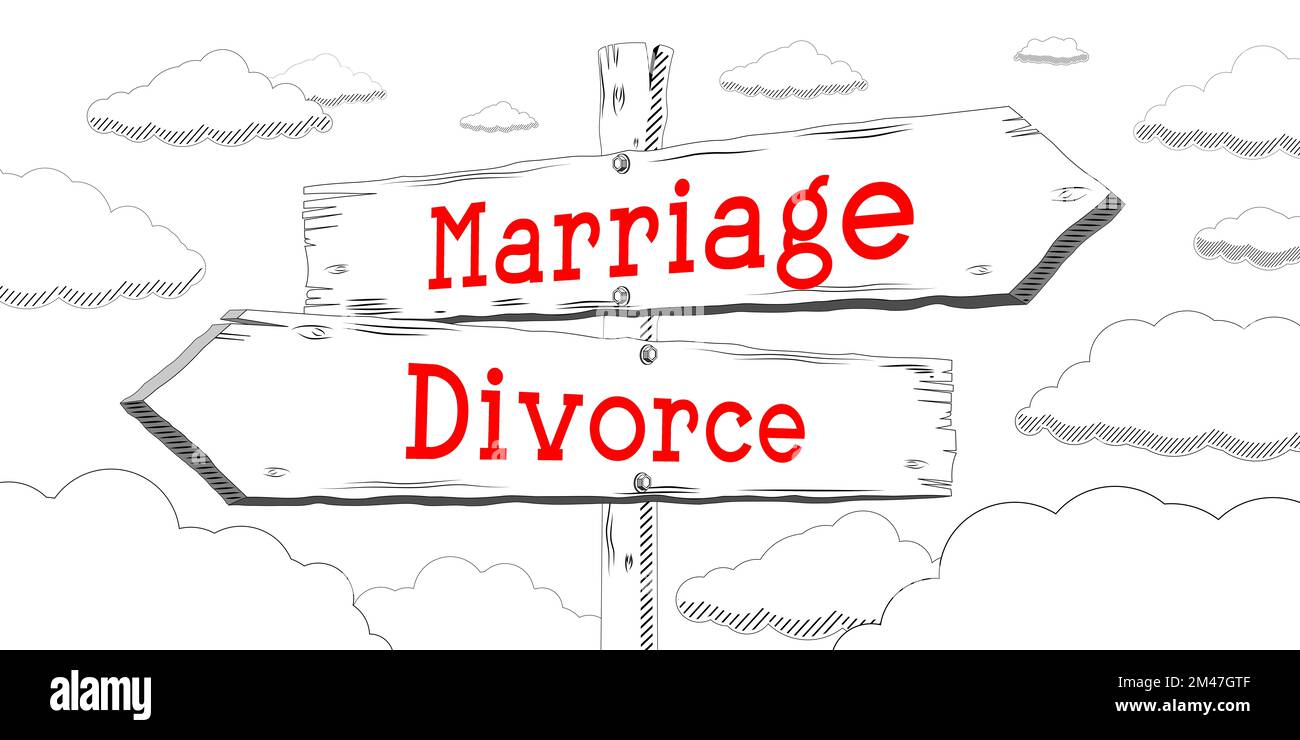 Marriage, divorce - outline signpost with two arrows Stock Photo - Alamy