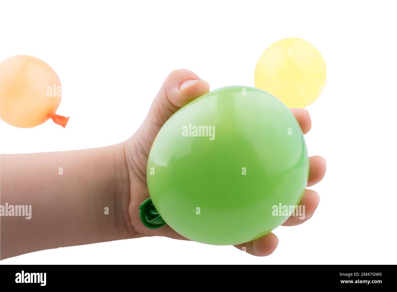 Hand holding balloon isolated on white background for birthday and ...