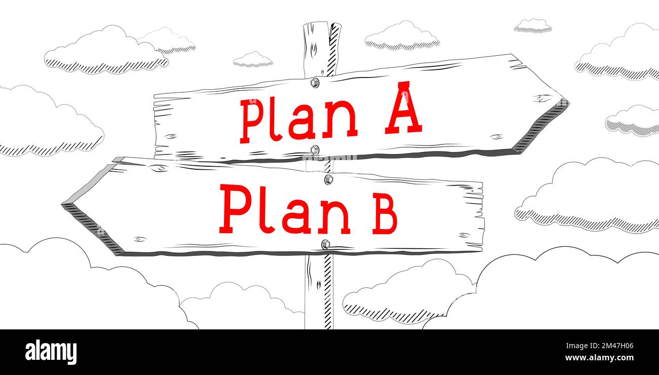 Plan A or B - outline signpost with two arrows Stock Photo - Alamy