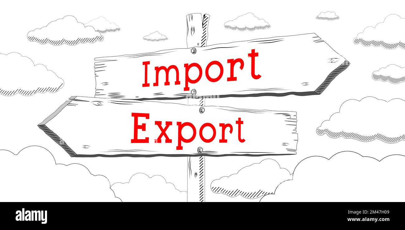 Import and export - outline signpost with two arrows Stock Photo - Alamy