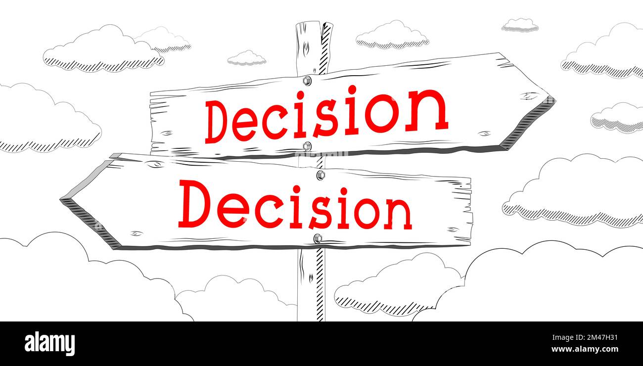 Decision - outline signpost with two arrows Stock Photo - Alamy