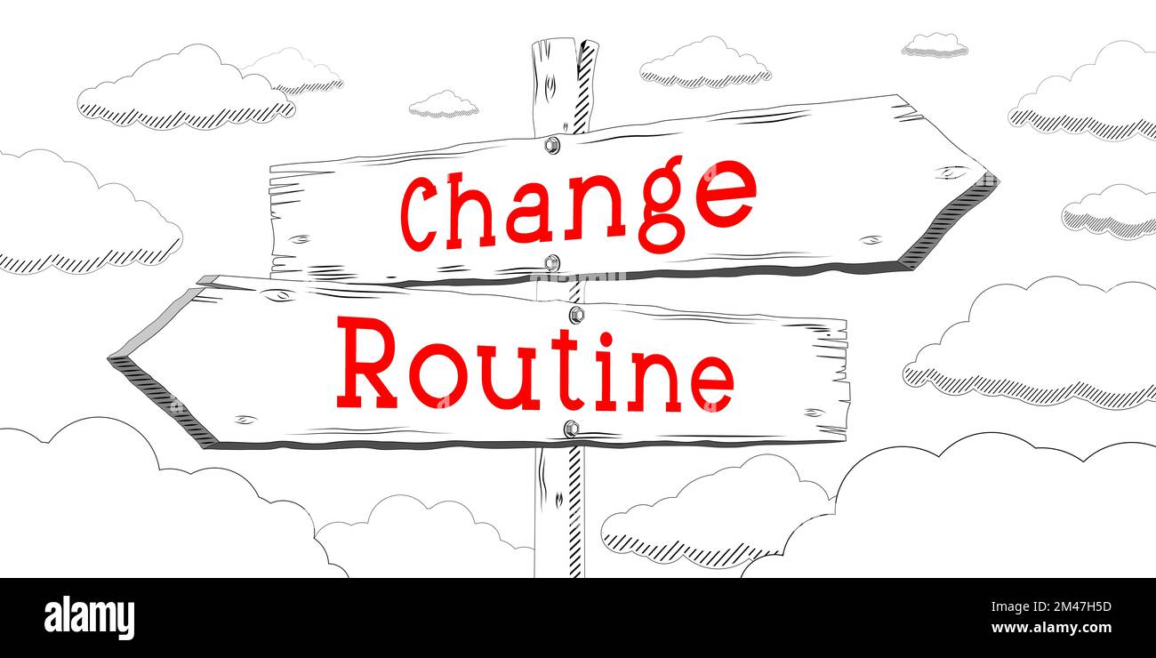 Change and routine - outline signpost with two arrows Stock Photo - Alamy