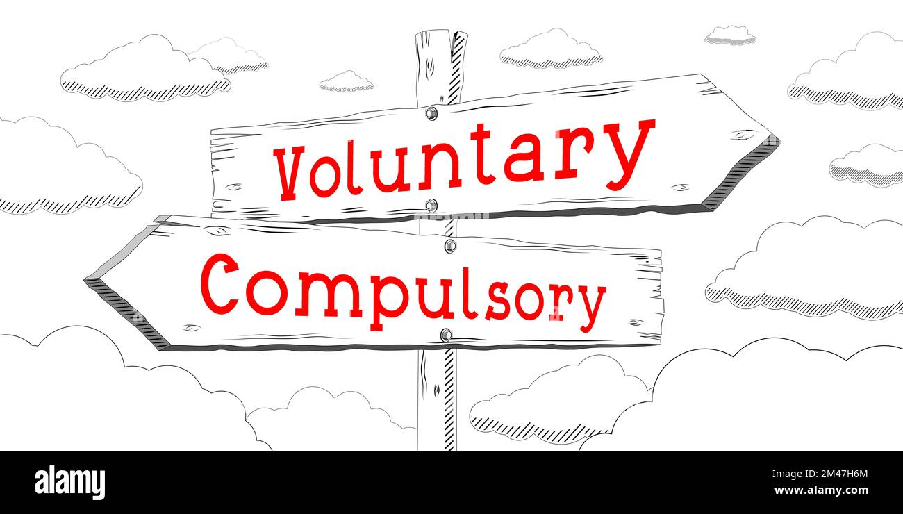 Voluntary, compulsory - outline signpost with two arrows Stock Photo ...