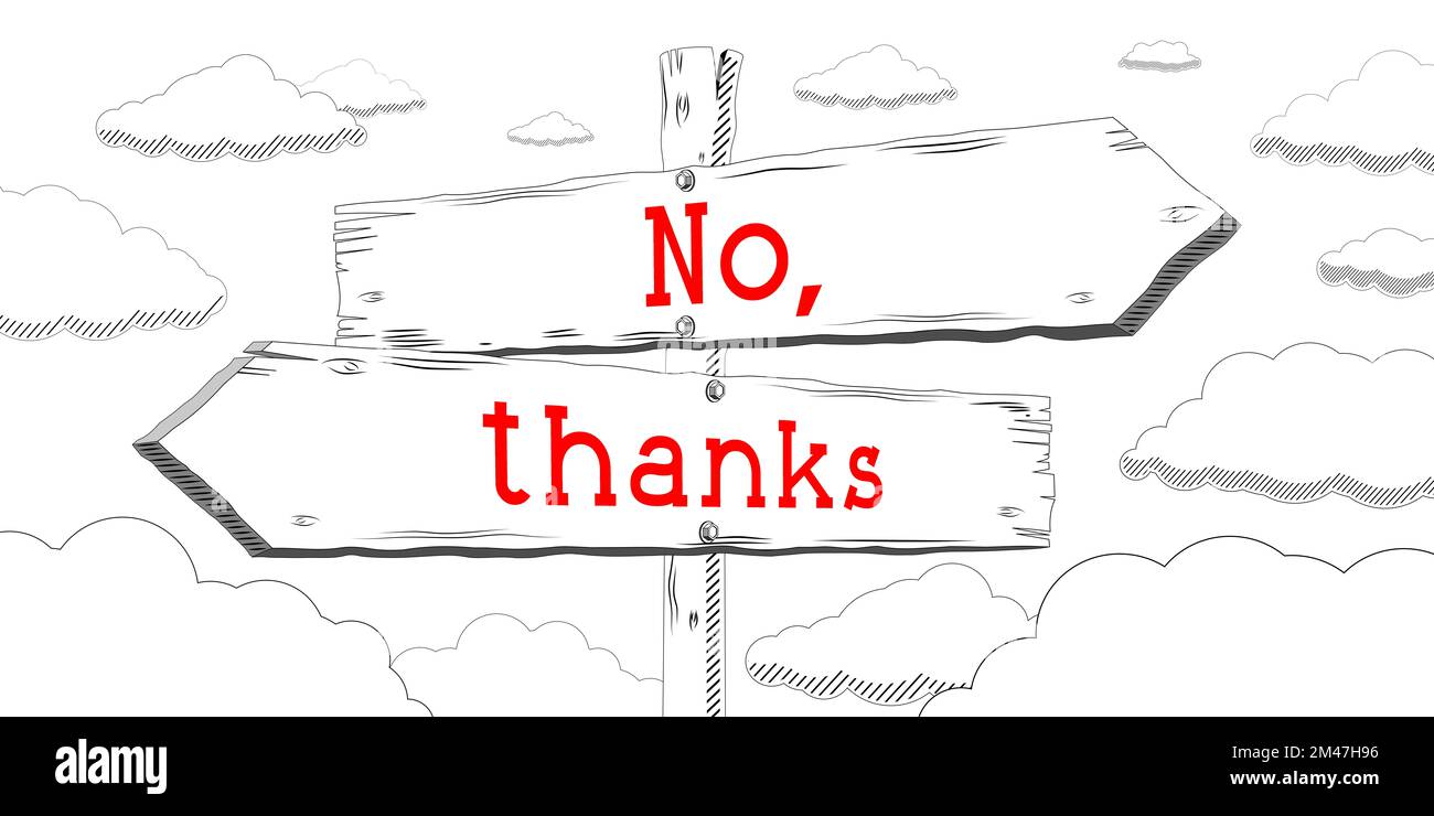 No, thanks - outline signpost with two arrows Stock Photo - Alamy
