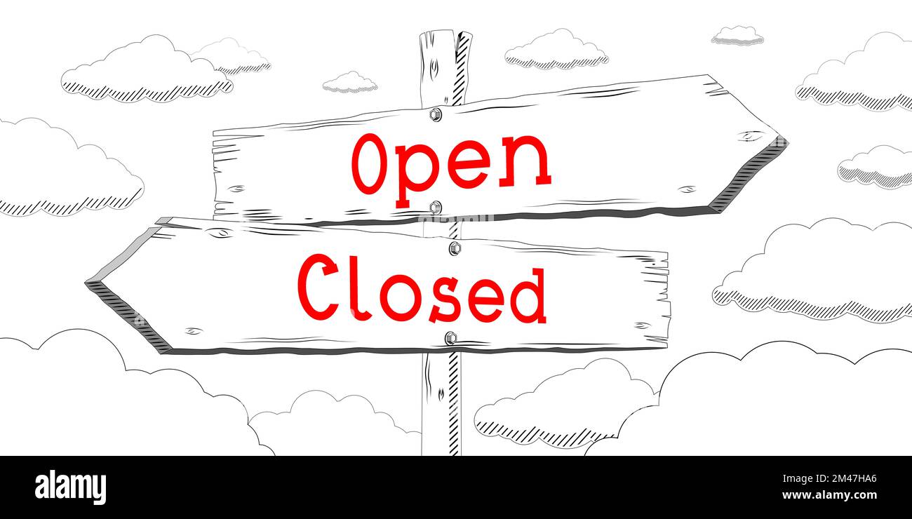 Open or closed - outline signpost with two arrows Stock Photo - Alamy