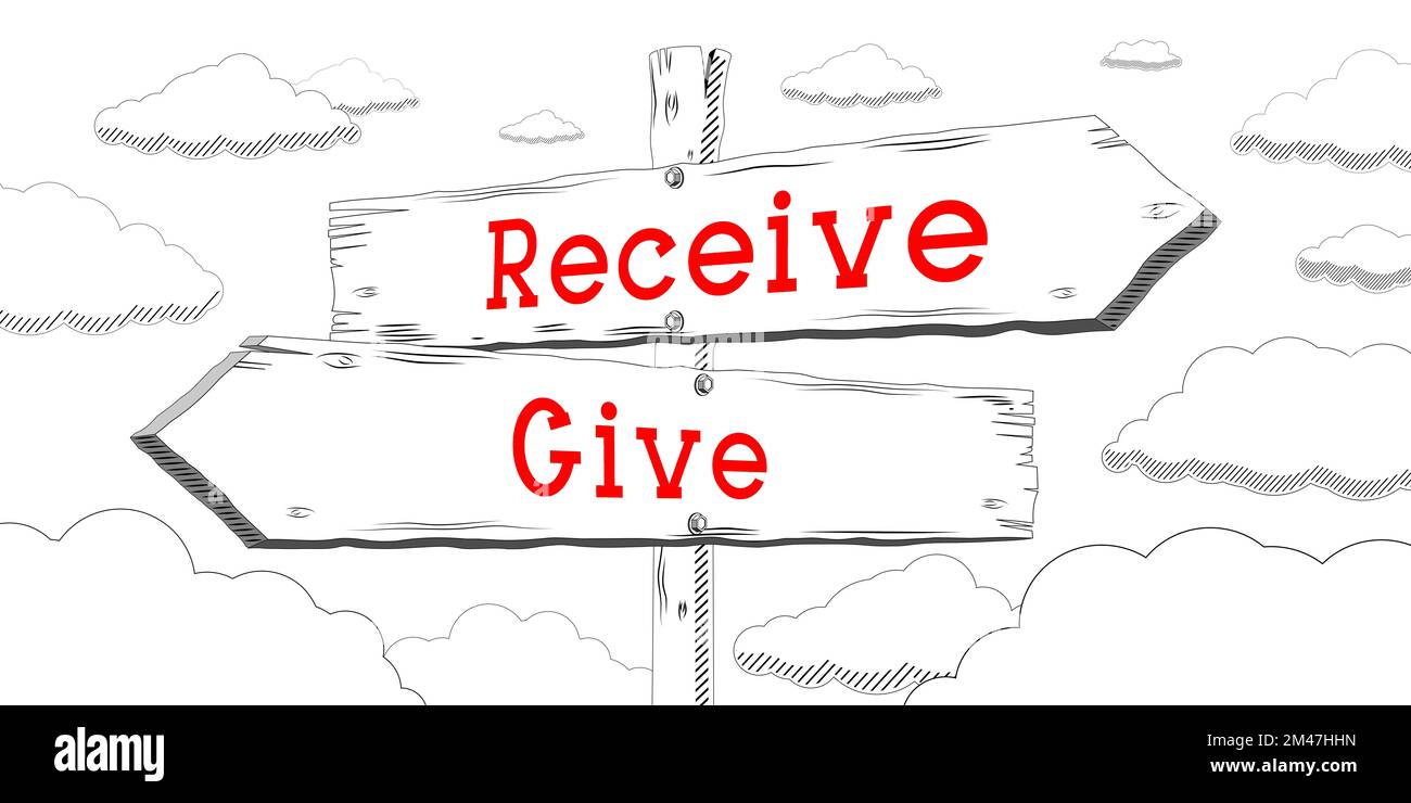 Give or receive - outline signpost with two arrows Stock Photo - Alamy