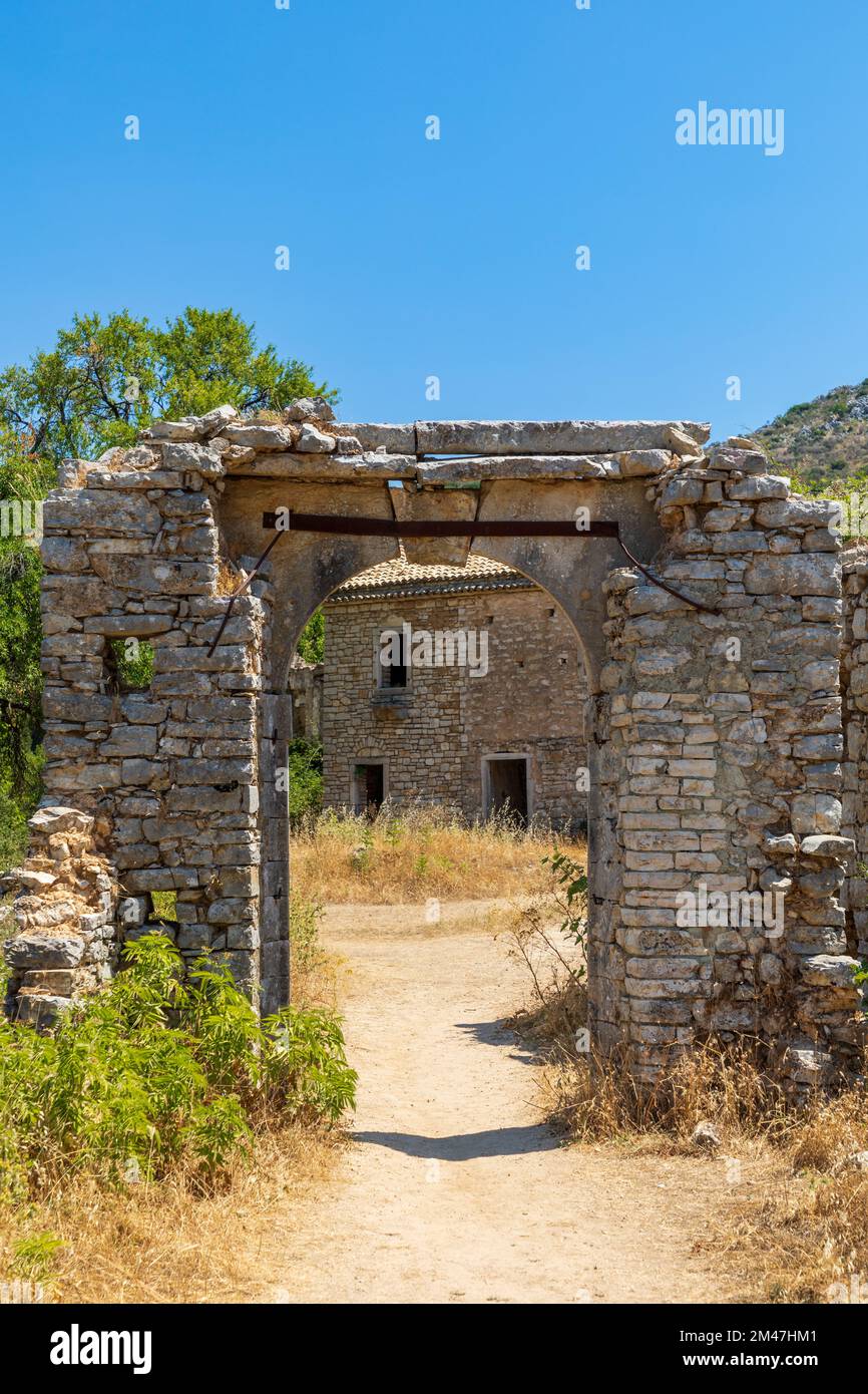 Ruins of the abandoned village of Perithia, Corfu, Greece Stock Photo ...