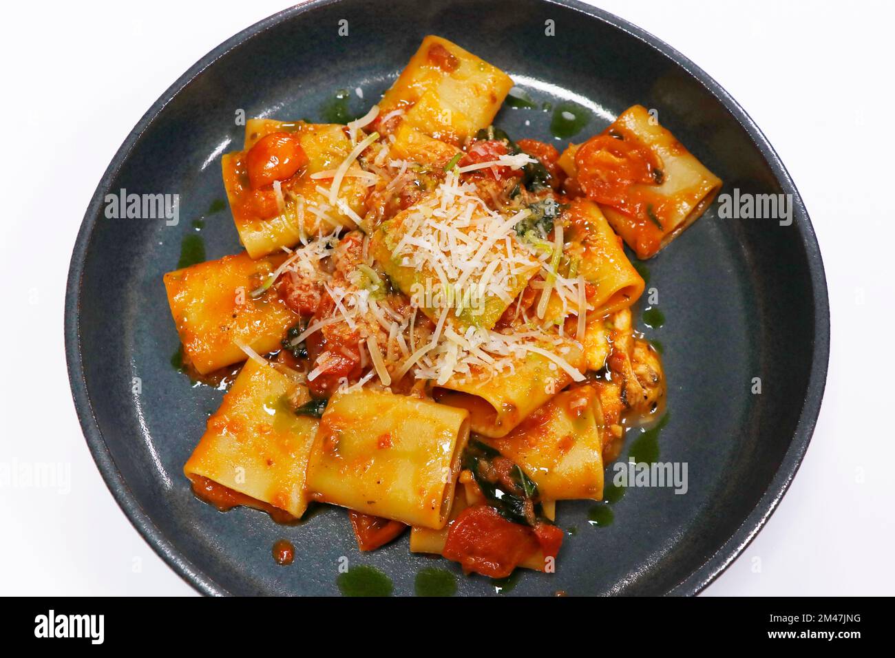 authentic mediterranean cheese italian paccheri pasta with fresh tomato ...