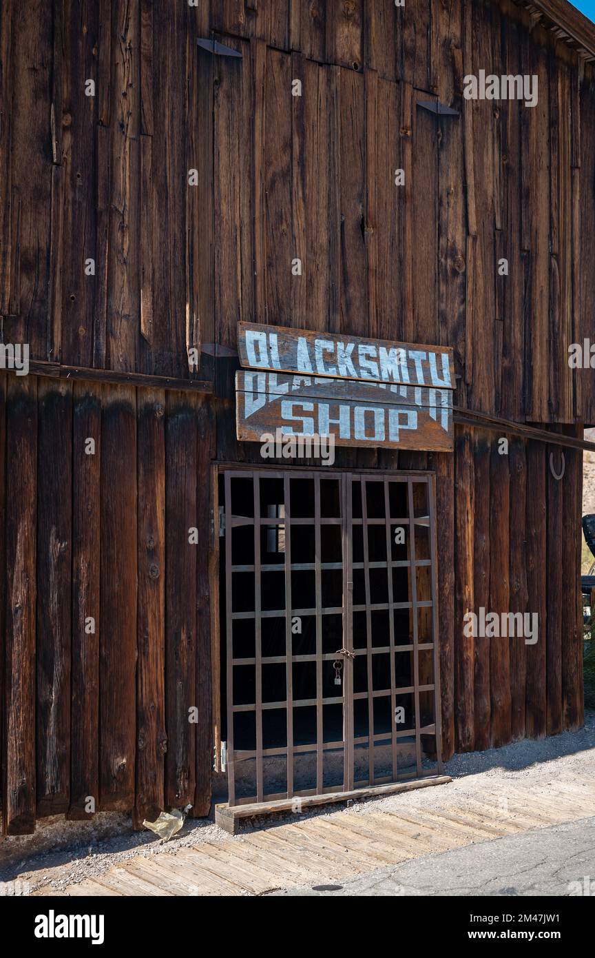 Detail and door of the old blacksmith of the town of the far west Stock ...