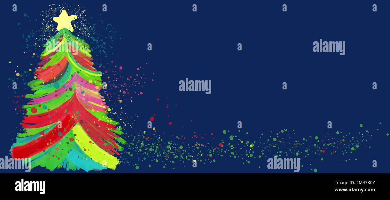Colourful abstract Christmas tree looks like an oil painting on canvas ...