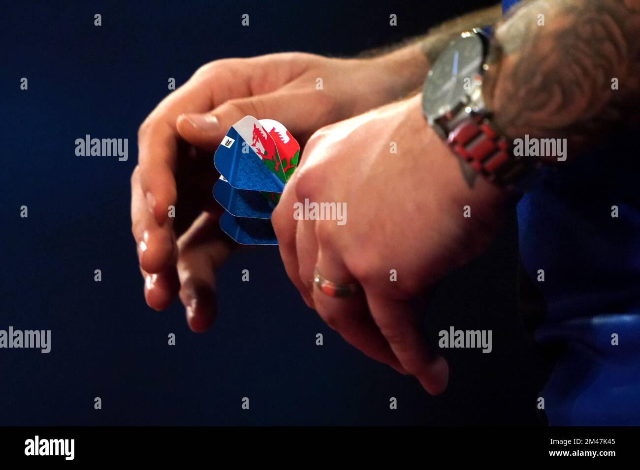 A detailed shot of Wales' Lewy Williams' darts during day five of the ...