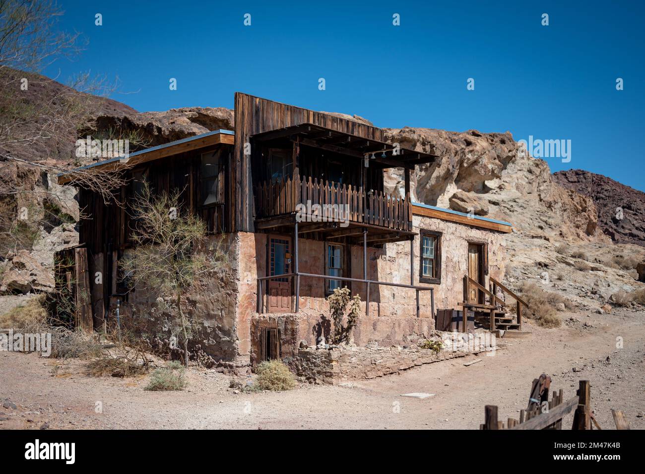 Old house from the old mining town of Calico, stone house with wooden ...