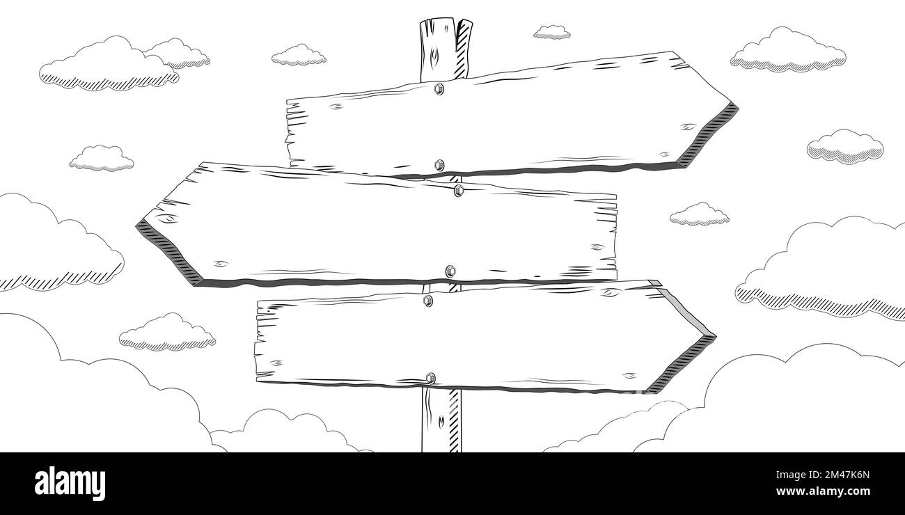 Outline signpost with three clear arrows Stock Photo - Alamy