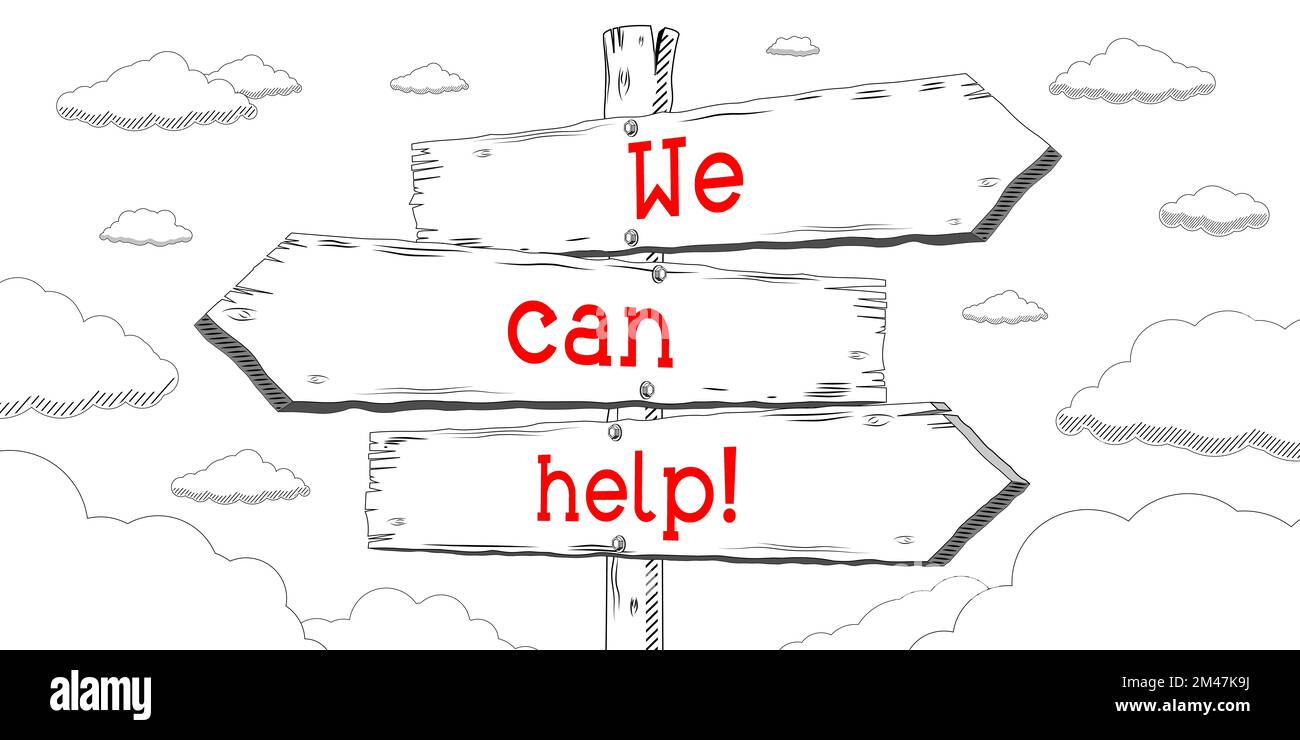 We can help - outline signpost with three arrows Stock Photo - Alamy