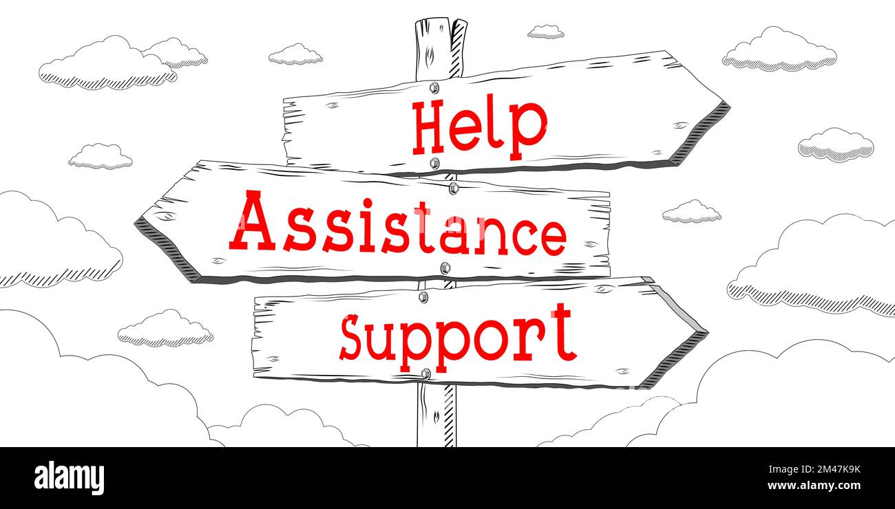 Help, assistance, support - outline signpost with three arrows Stock ...