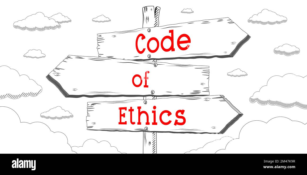 Code of ethics - outline signpost with three arrows Stock Photo - Alamy
