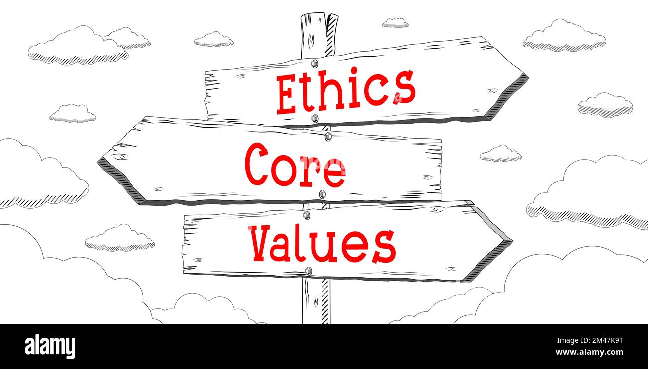 Ethics, core values - outline signpost with three arrows Stock Photo ...