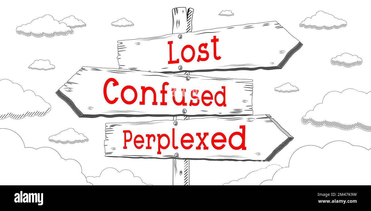 Lost, confused, perplexed - outline signpost with three arrows Stock ...