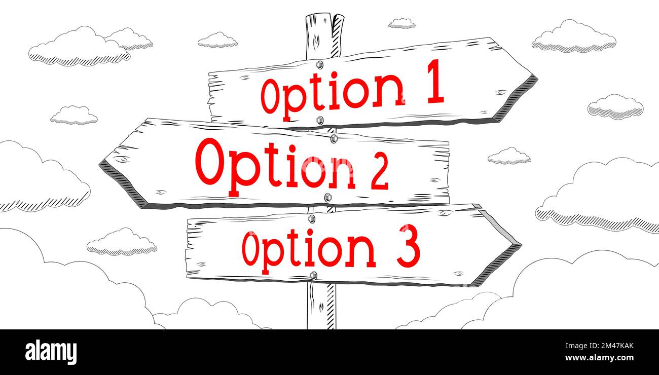Option 1, 2 or 3 - outline signpost with three arrows Stock Photo - Alamy