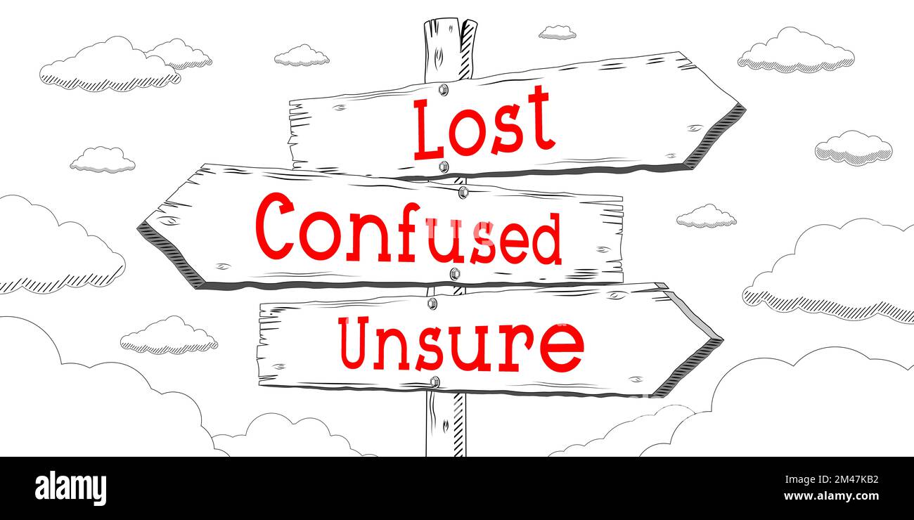 Lost, confused, unsure - outline signpost with three arrows Stock Photo ...