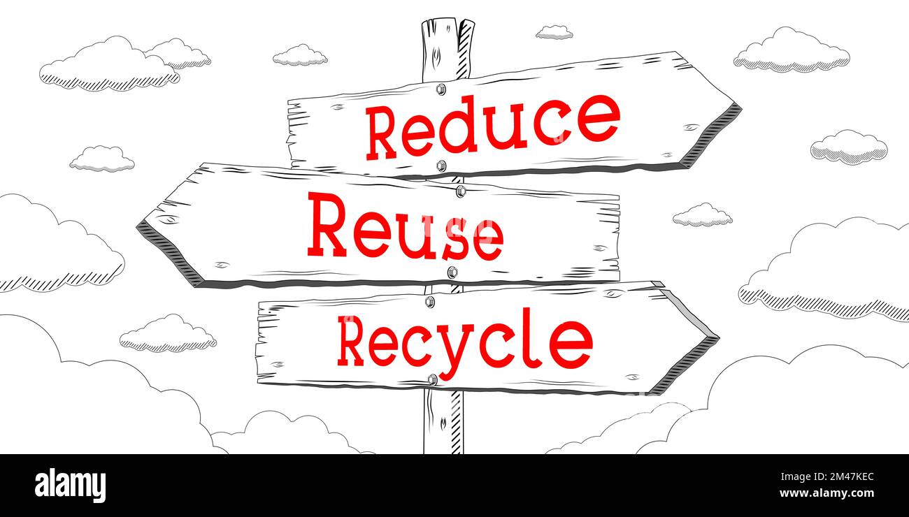 Reduce, reuse, recycle - outline signpost with three arrows Stock Photo ...