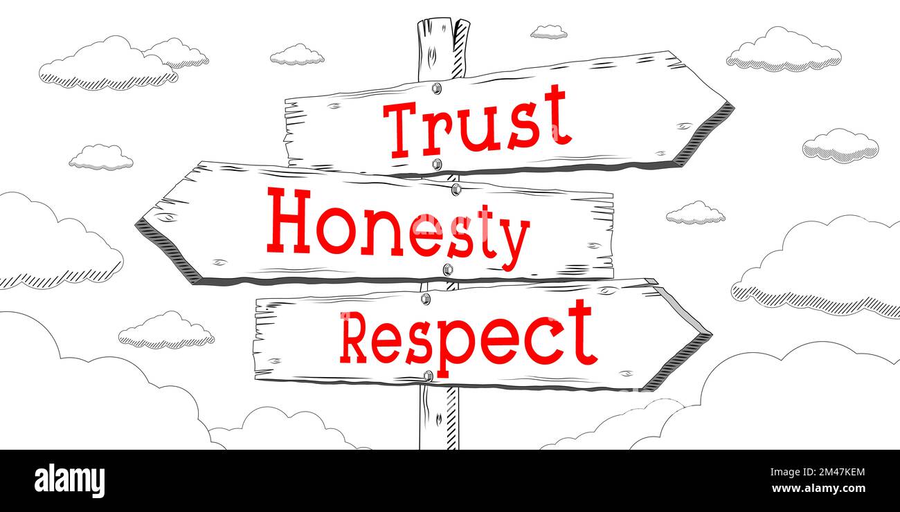 Trust, honesty, respect - outline signpost with three arrows Stock ...