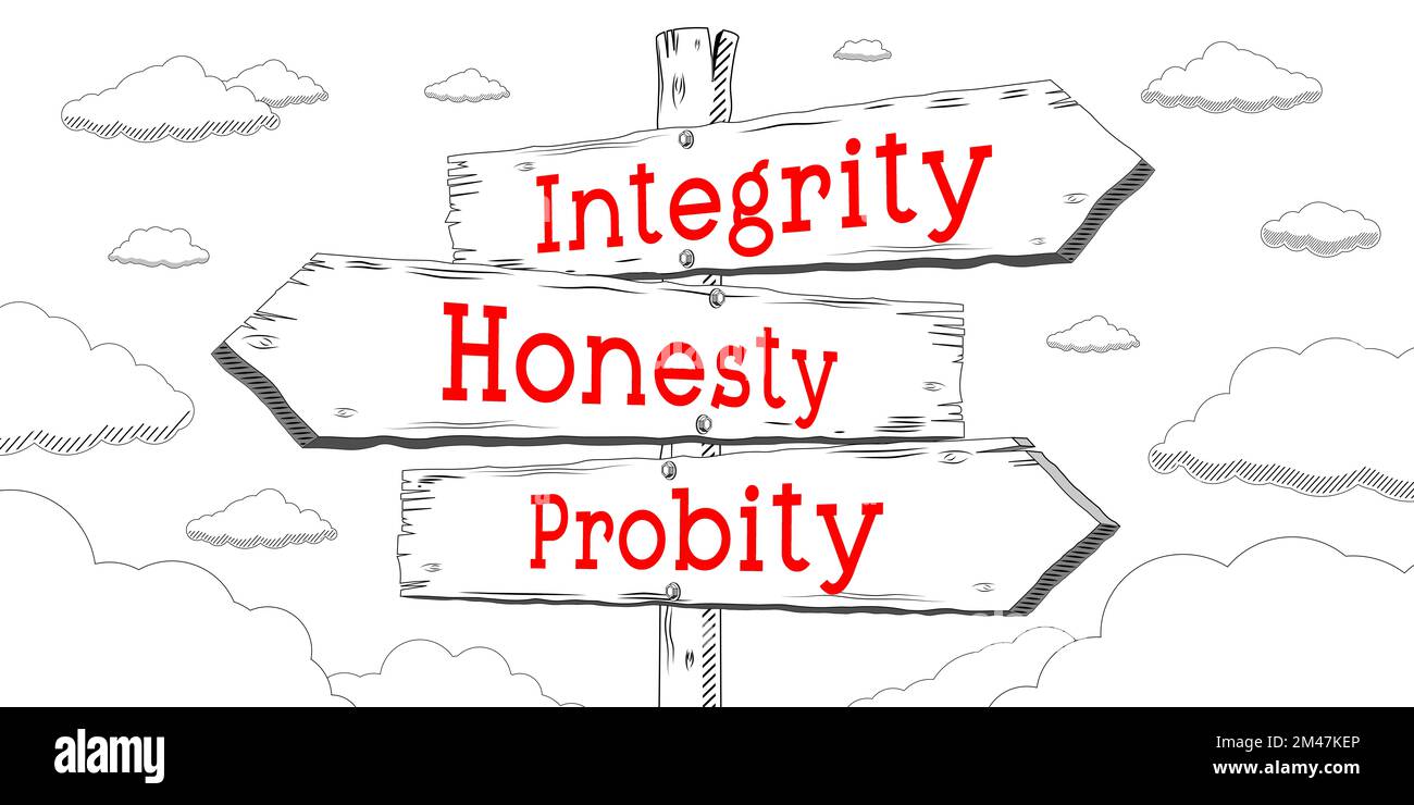 Integrity, honesty, probity - outline signpost with three arrows Stock ...