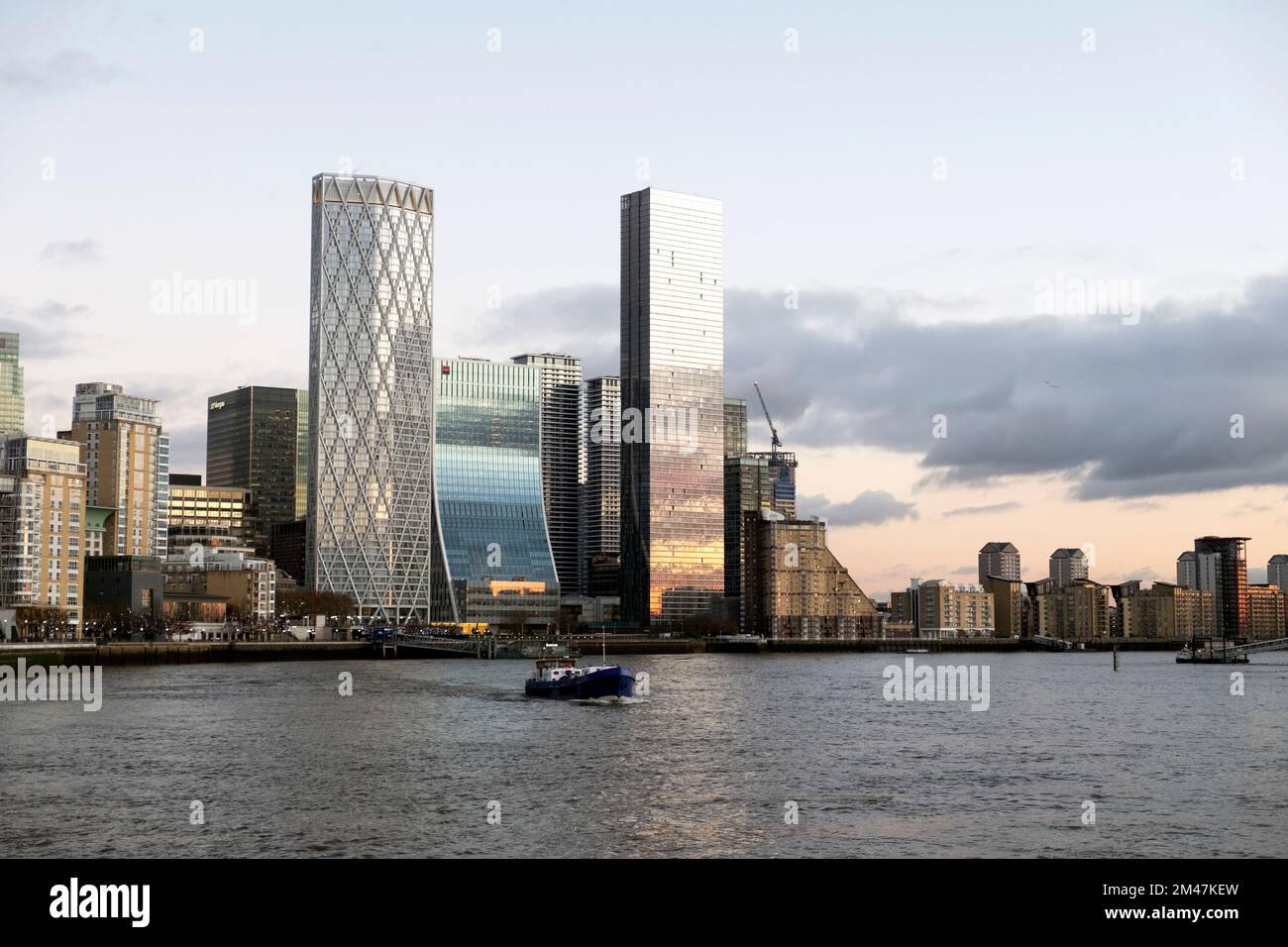 View of riverside corporate buildings at Canary Wharf buildings on Isle ...