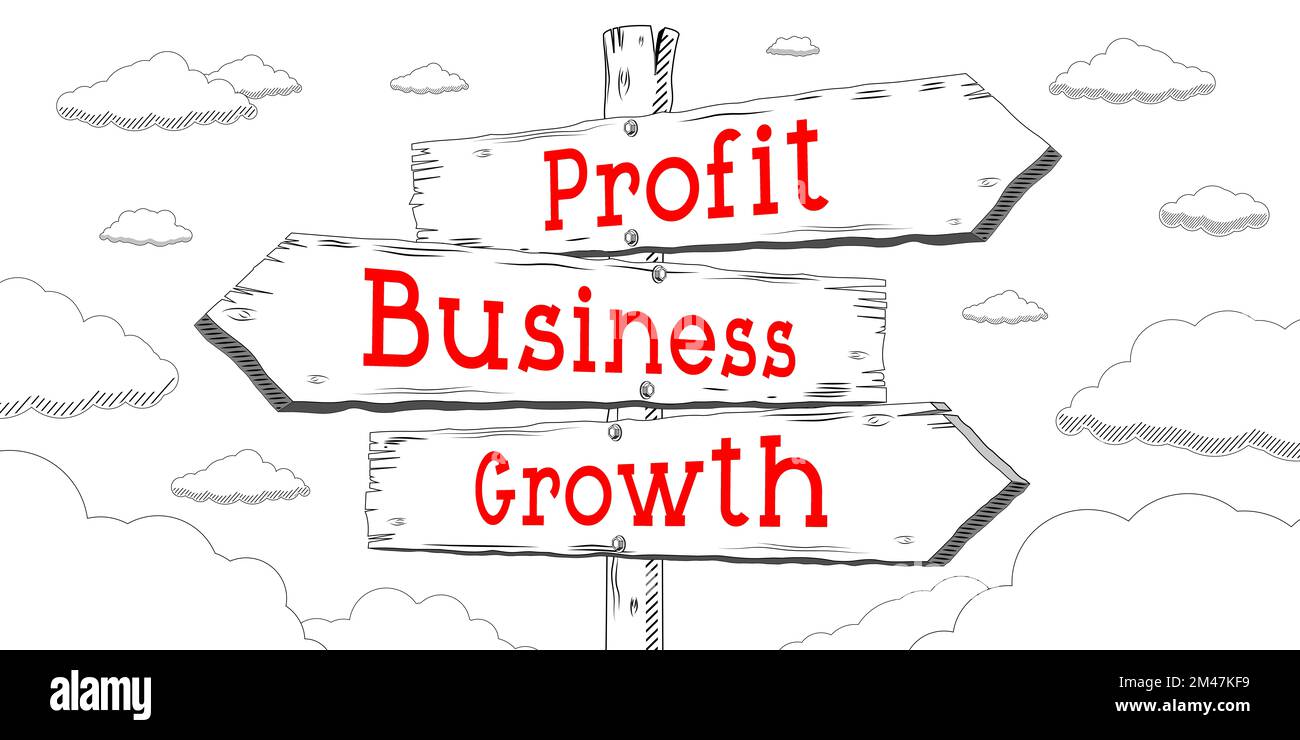 Profit, business, growth - outline signpost with three arrows Stock ...