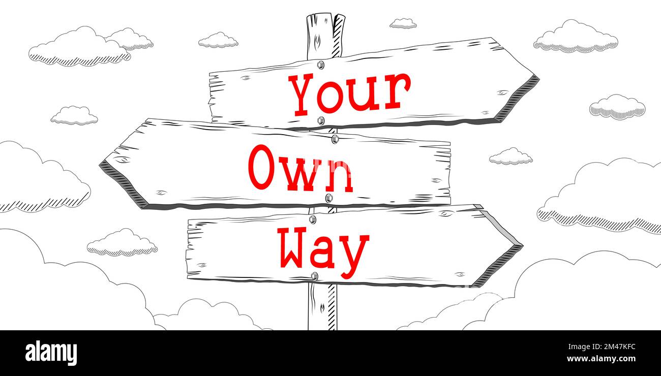 Your own way - outline signpost with three arrows Stock Photo - Alamy
