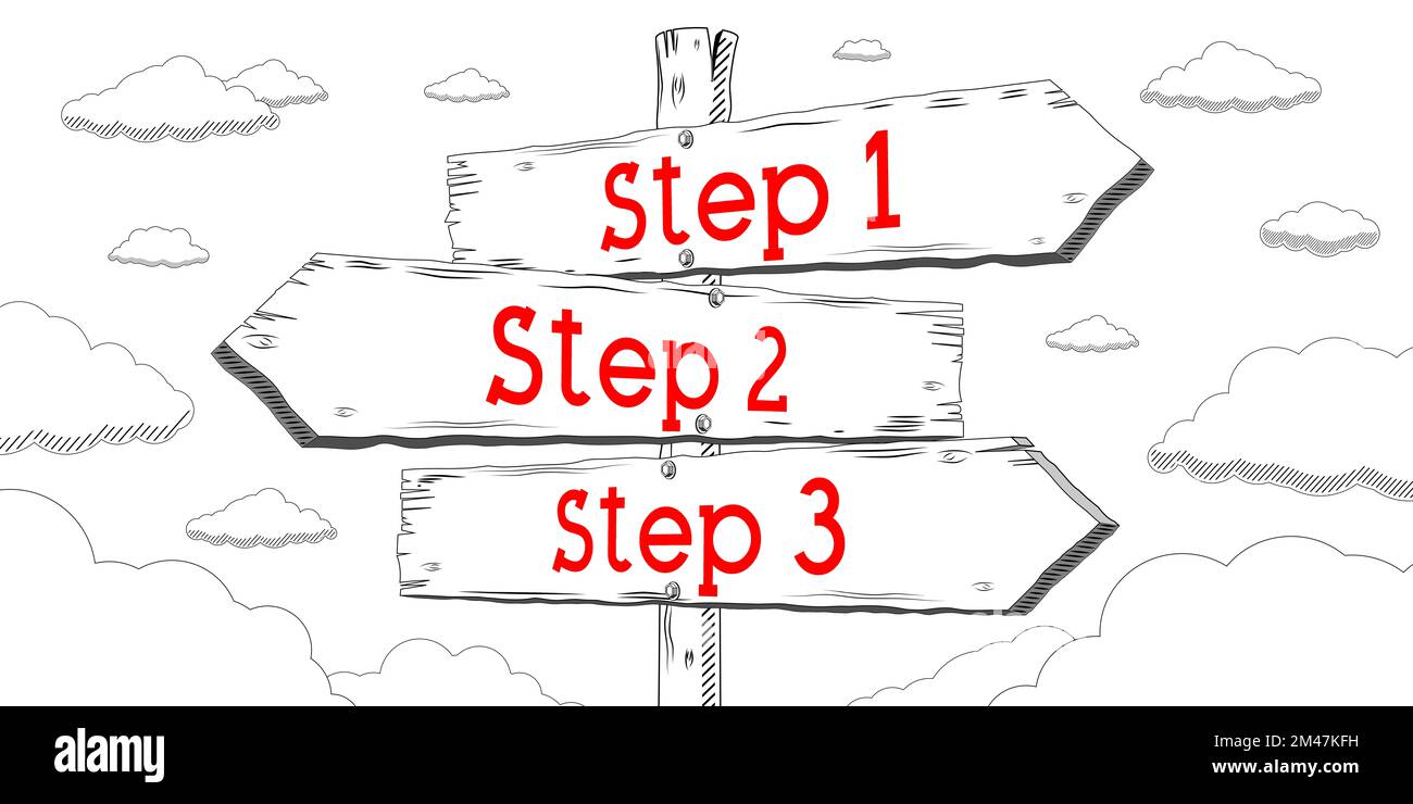 Step 1, 2, 3 - outline signpost with three arrows Stock Photo - Alamy