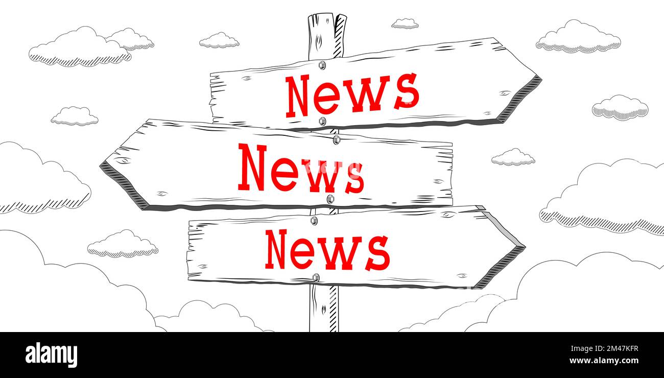 News - outline signpost with three arrows Stock Photo - Alamy