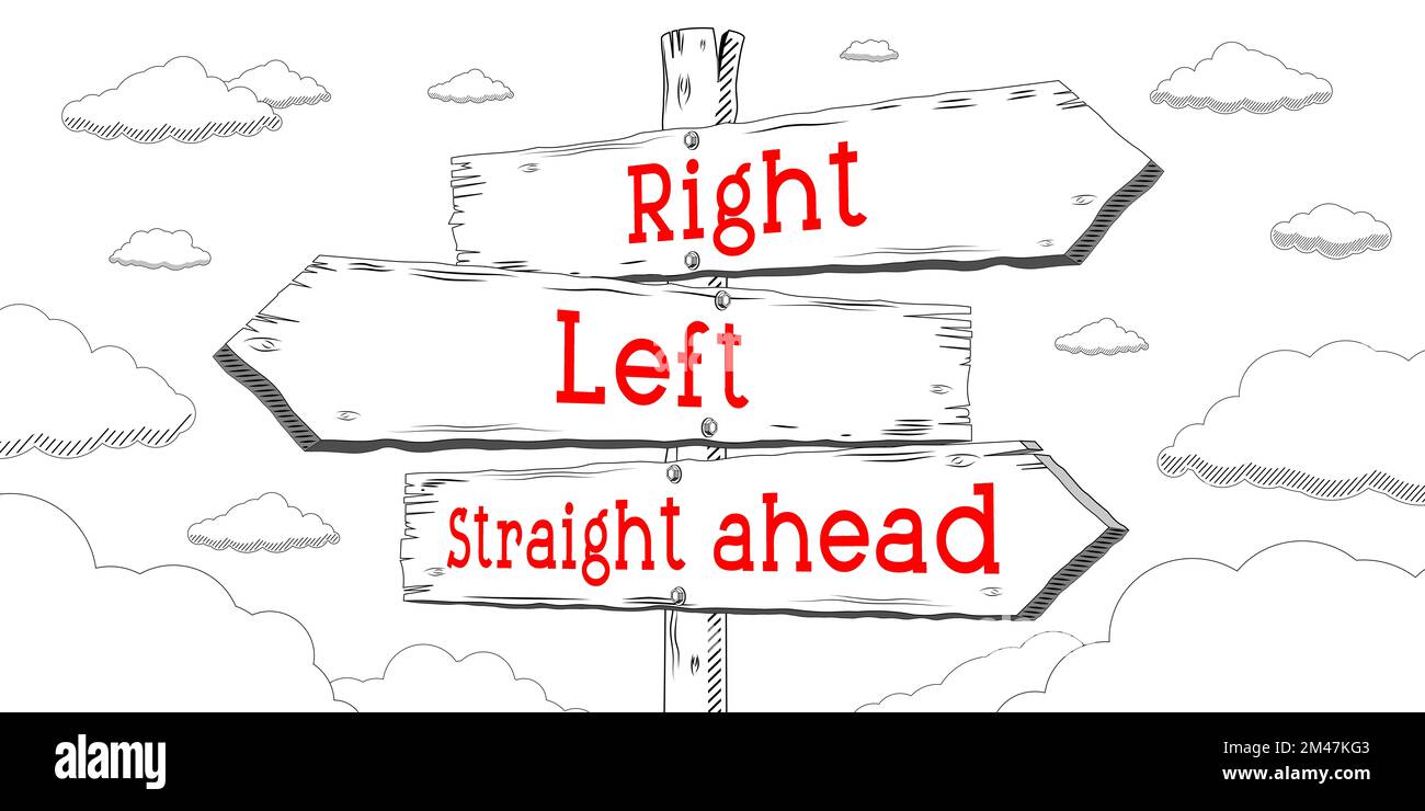 Right, left, straight ahead - outline signpost with three arrows Stock ...