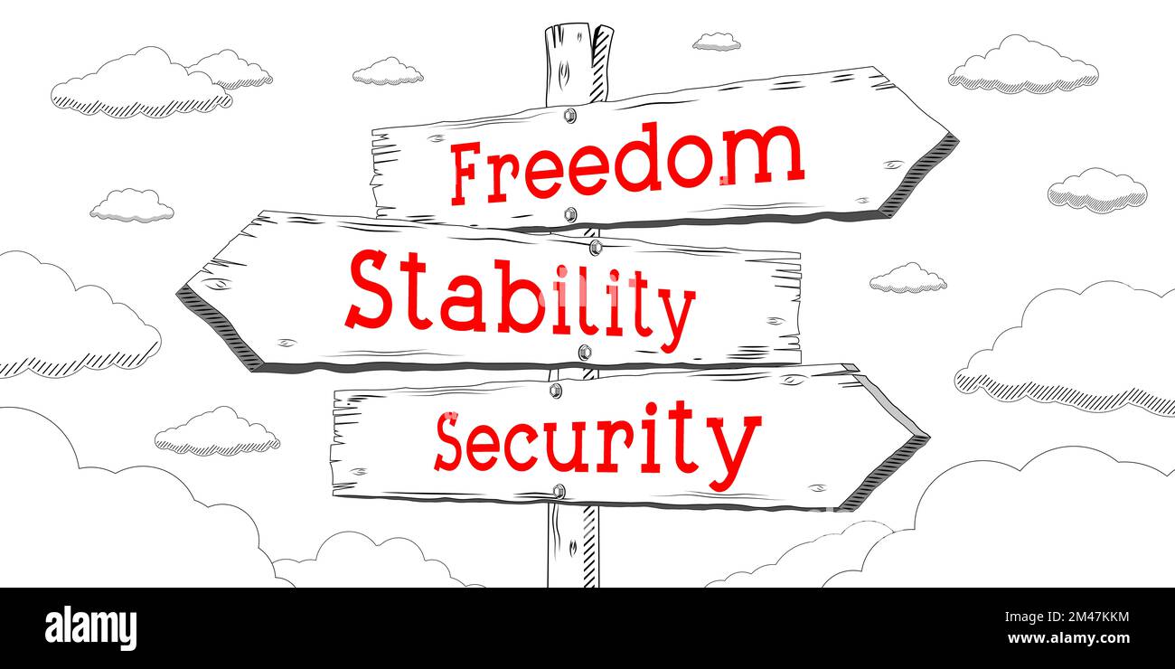 Freedom, stability, security - outline signpost with three arrows Stock ...