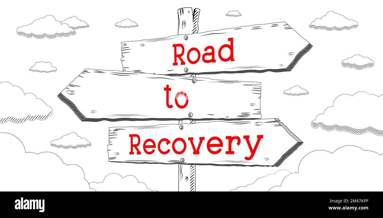 Road to recovery - outline signpost with three arrows Stock Photo - Alamy