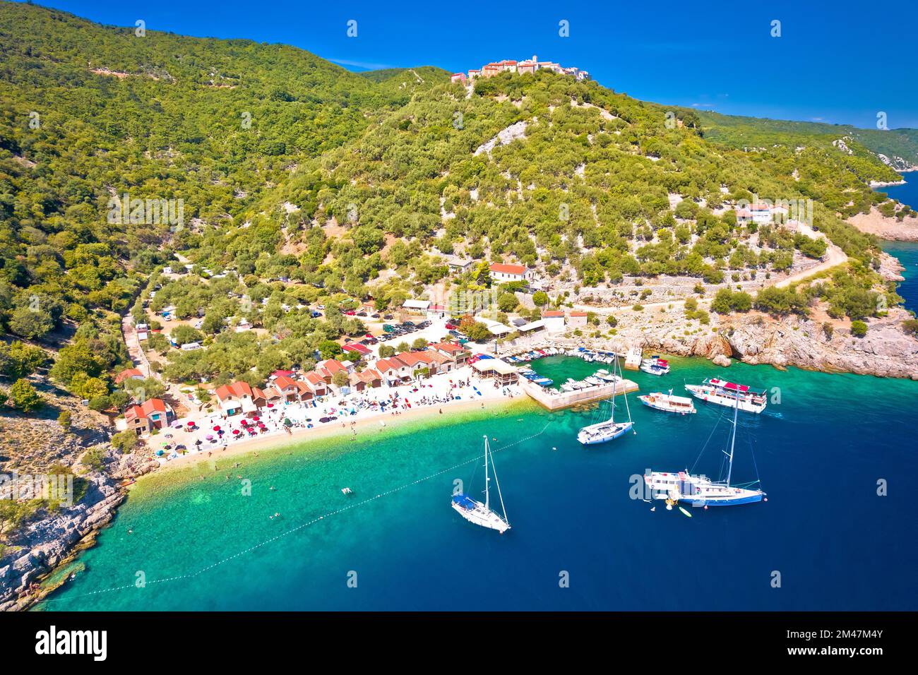 Adriatic beach in Beli on Cres island aerial view, Kvarner archipelago ...