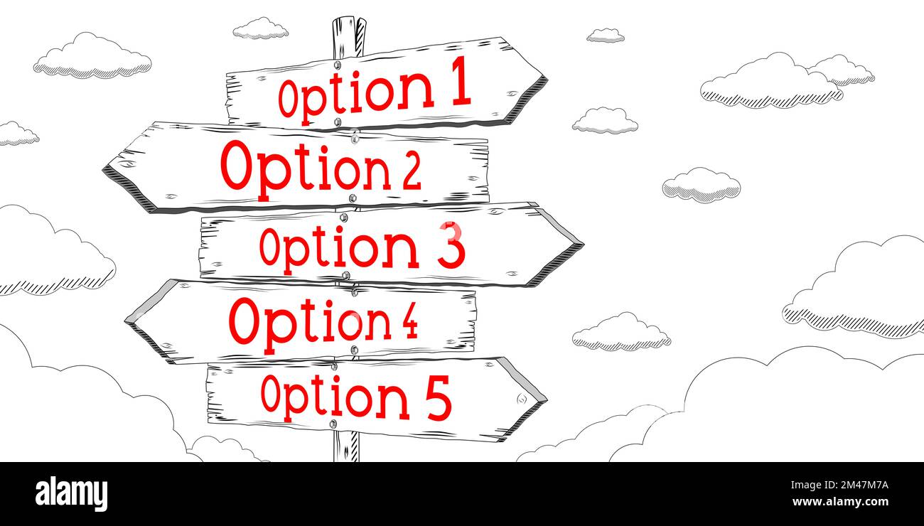 Option 1, 2, 3, 4, 5 - outline signpost with five arrows Stock Photo ...