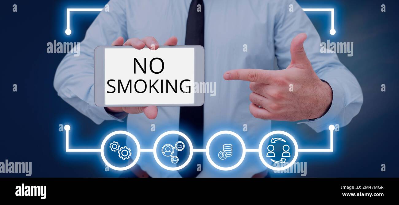 Sign displaying No Smoking. Business showcase using tobacco is forbiden ...