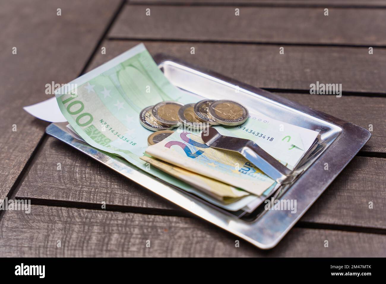 Restaurant customer leaves tips to the waiter, generous tips with cash ...